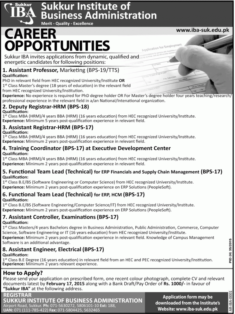 IBA Sukkur Jobs 2025 Application Form